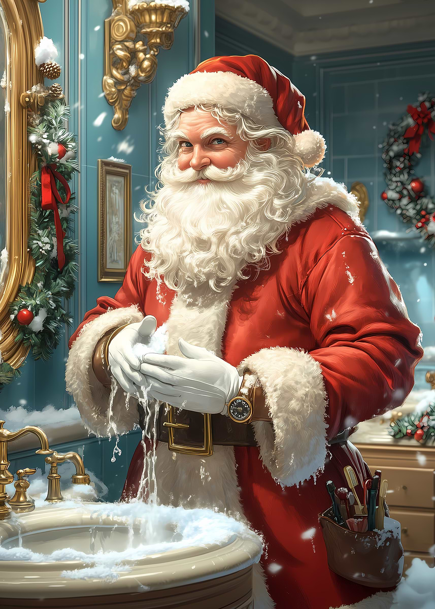'Santa Claus Washing Hands' Poster, picture, metal print, paint by Spud ...
