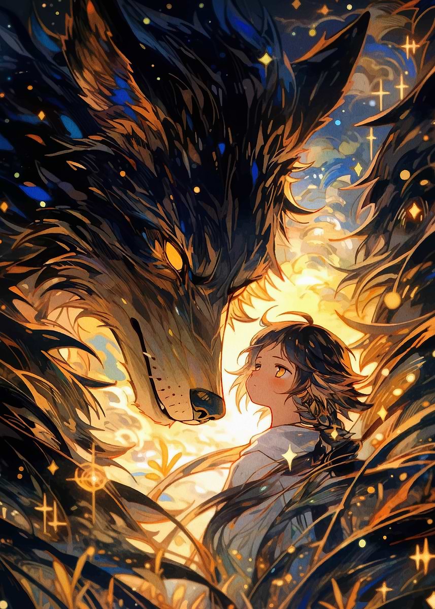 'Wolf and Girl' Poster, picture, metal print, paint by Marta Vu | Displate