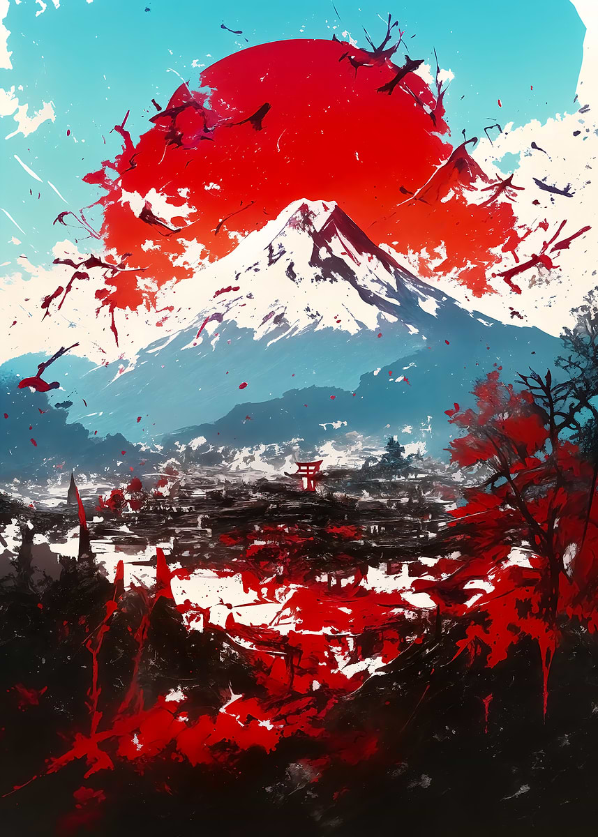 'Mount Fuji Sunset' Poster, picture, metal print, paint by Hako | Displate