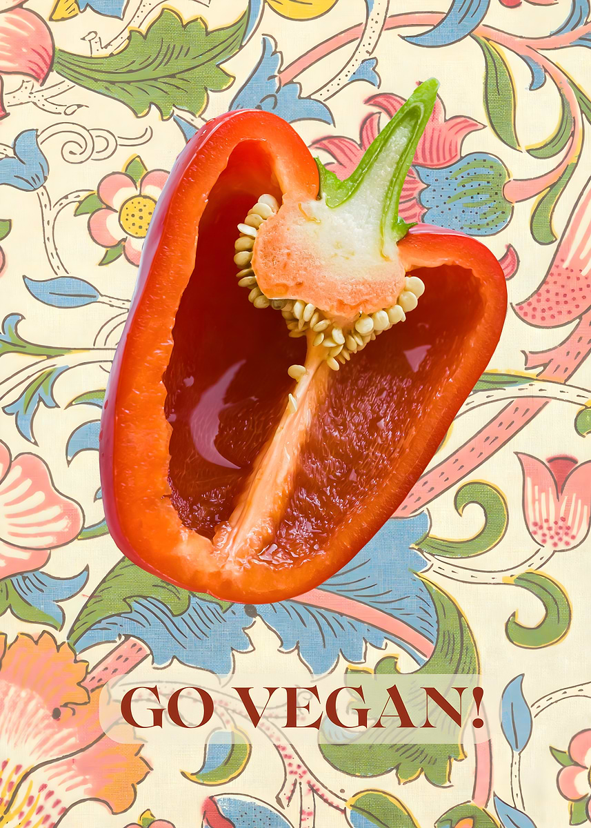 'Red Pepper Vegan Poster' Poster, picture, metal print, paint by ...