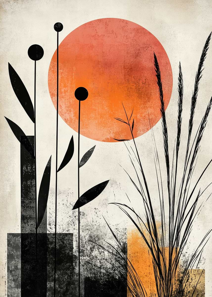 'Abstract Sunset with Grass' Poster, picture, metal print, paint by ...