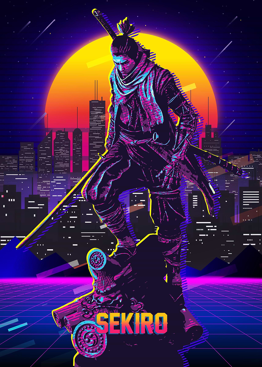 'gaming samurai Retro Art' Poster, picture, metal print, paint by Metal ...