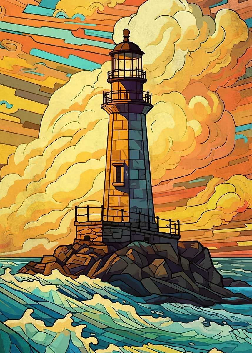 'Lighthouse Sunset' Poster, picture, metal print, paint by Adnan Hughes ...