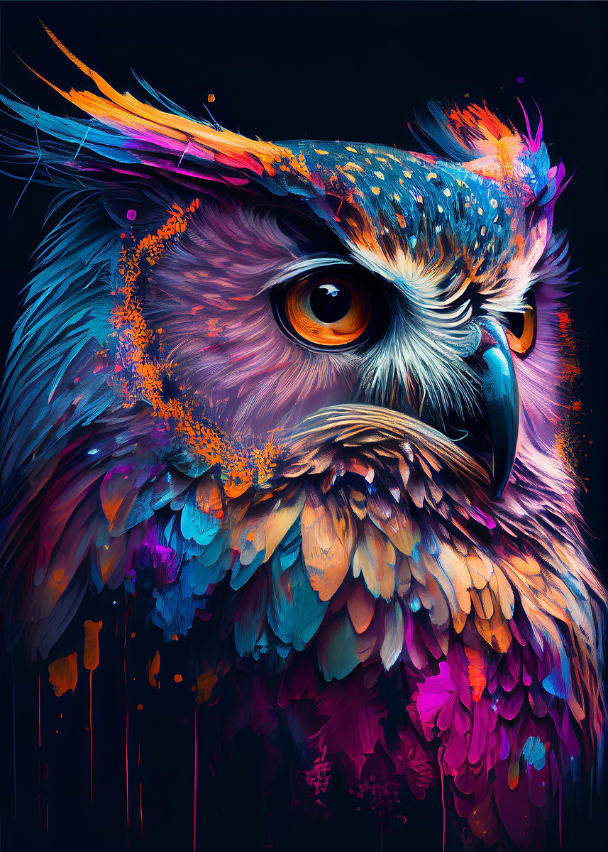 'Colorful Owl Portrait' Poster, picture, metal print, paint by ...