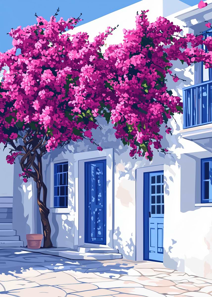 'Mediterranean House with Bougainvillea' Poster, picture, metal print ...