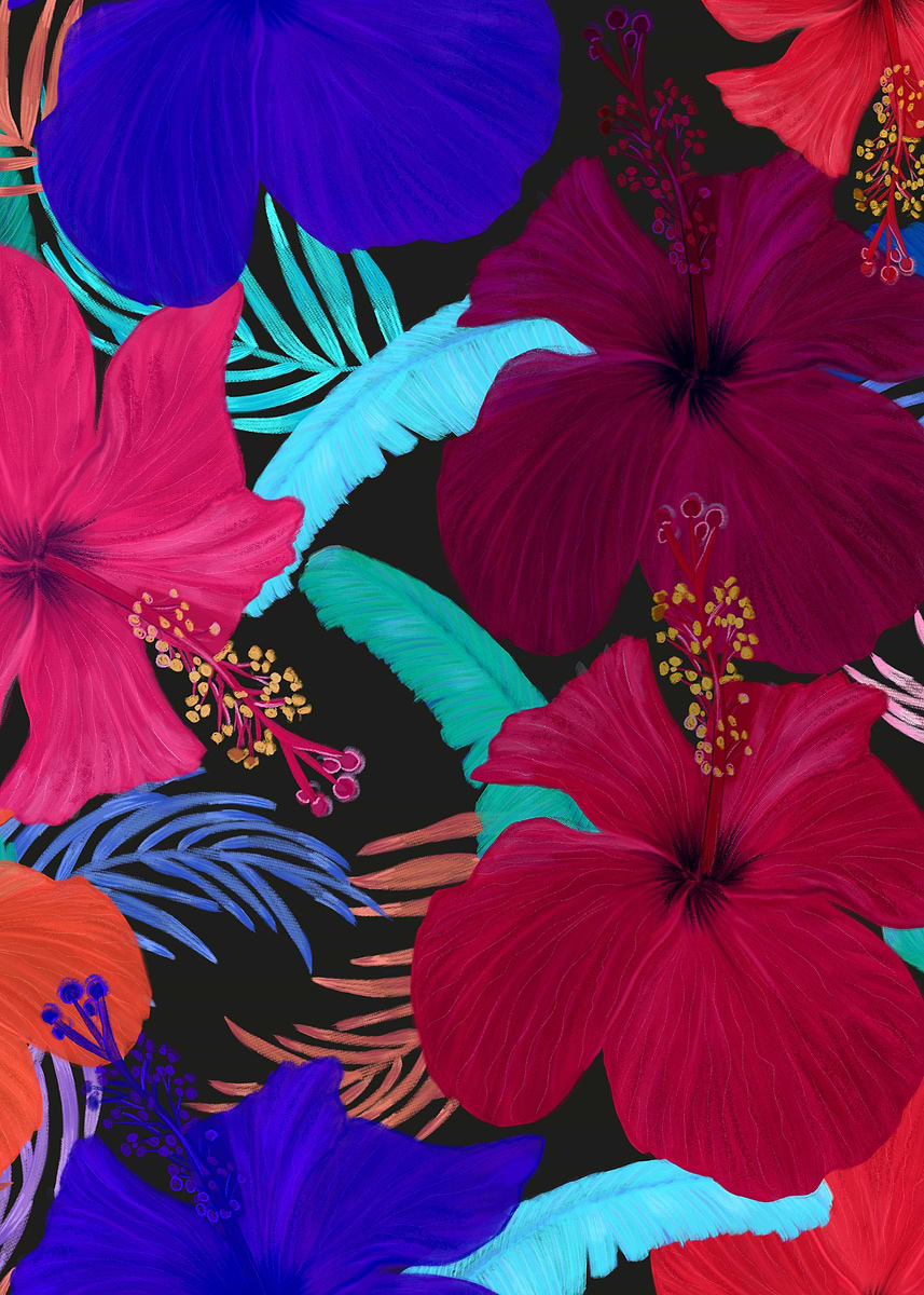 'Tropical Hibiscus Flowers' Poster, picture, metal print, paint by ...