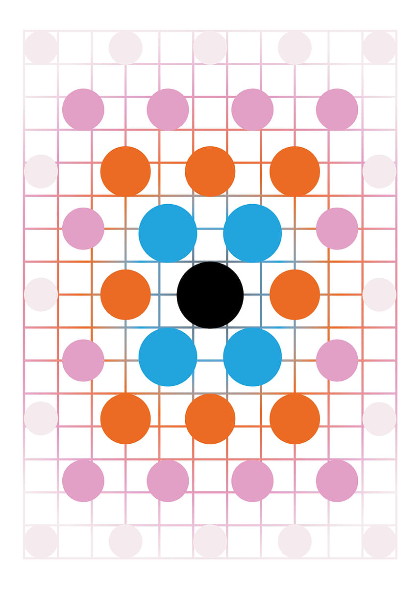 'Abstract grid of intersecting lines and dots.' Poster, picture, metal ...