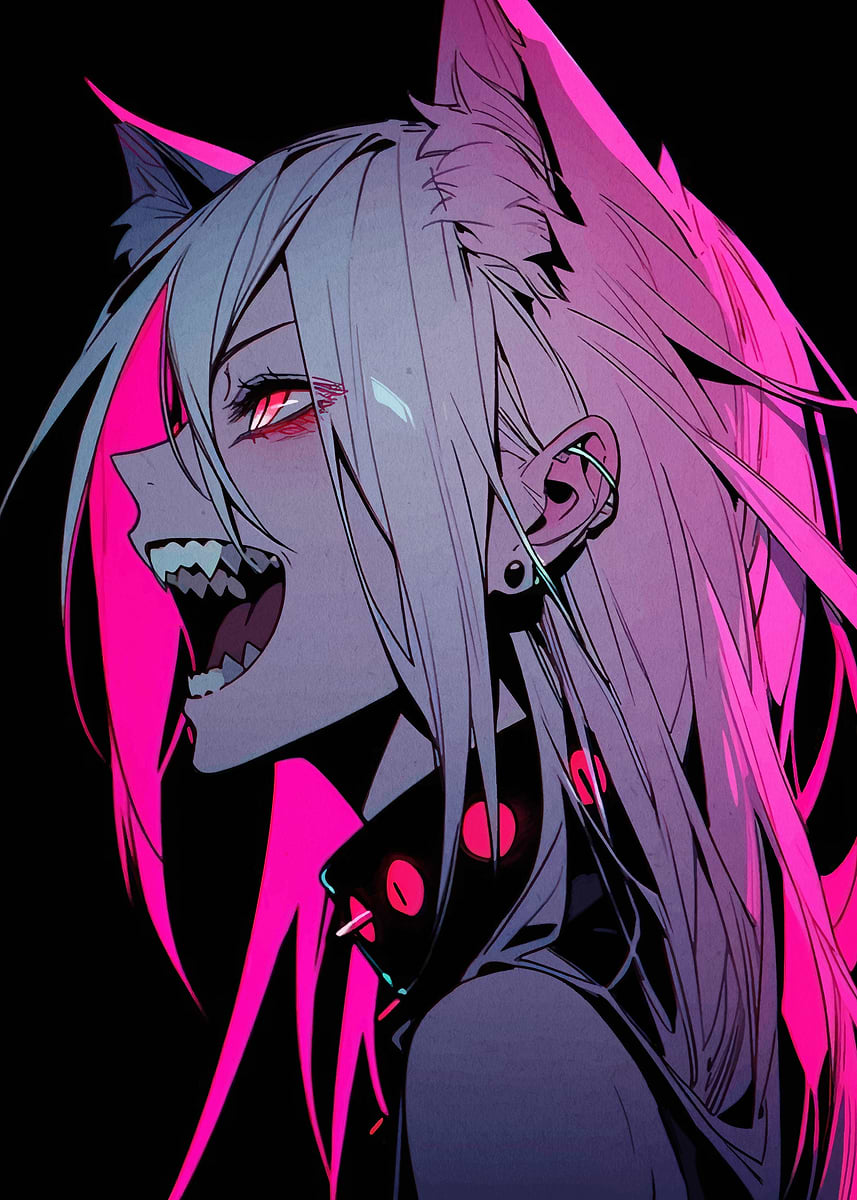 'Anime Girl with Pink Hair' Poster, picture, metal print, paint by ...