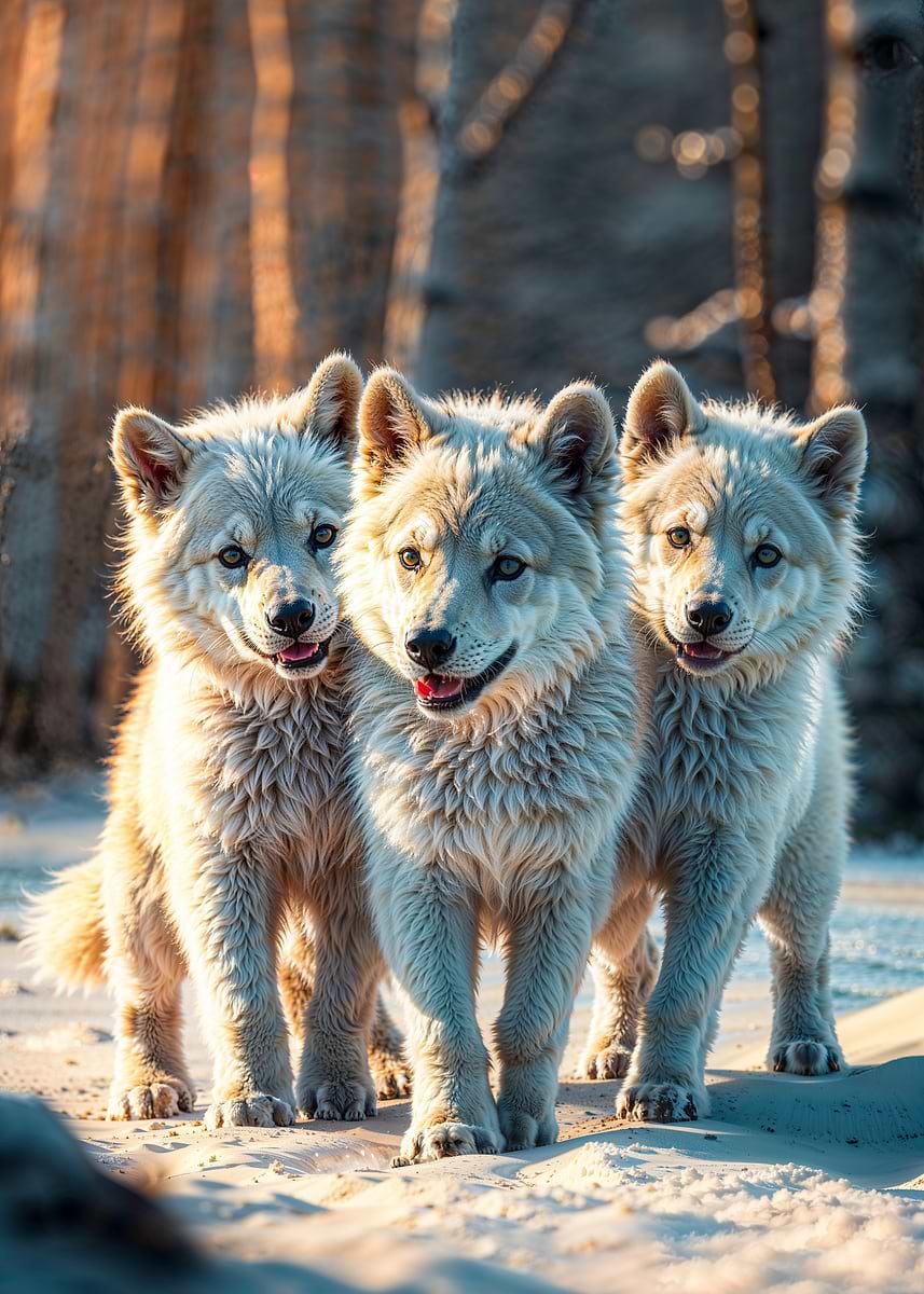 'Three White Wolf Pups' Poster, picture, metal print, paint by Tpixx ...