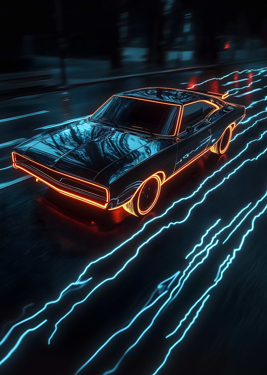 'Neon Retro Muscle Car' Poster, picture, metal print, paint by Chinoune ...