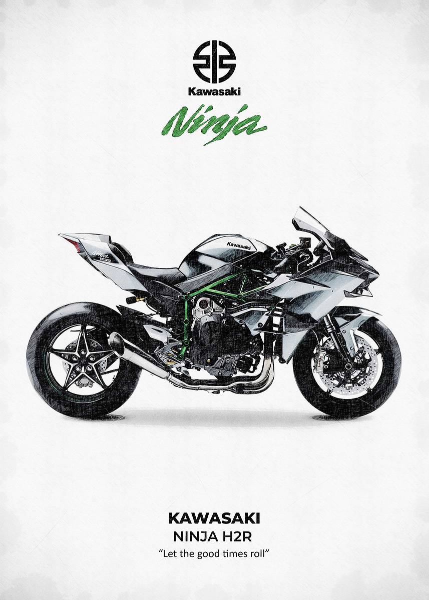 'Kawasaki Ninja H2R Motorcycle' Poster, picture, metal print, paint by ...