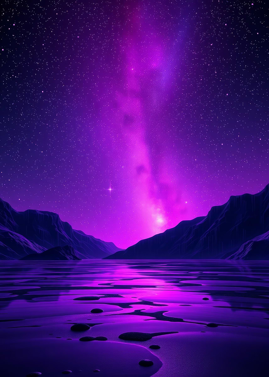 'Purple Night Sky Landscape' Poster, picture, metal print, paint by ...