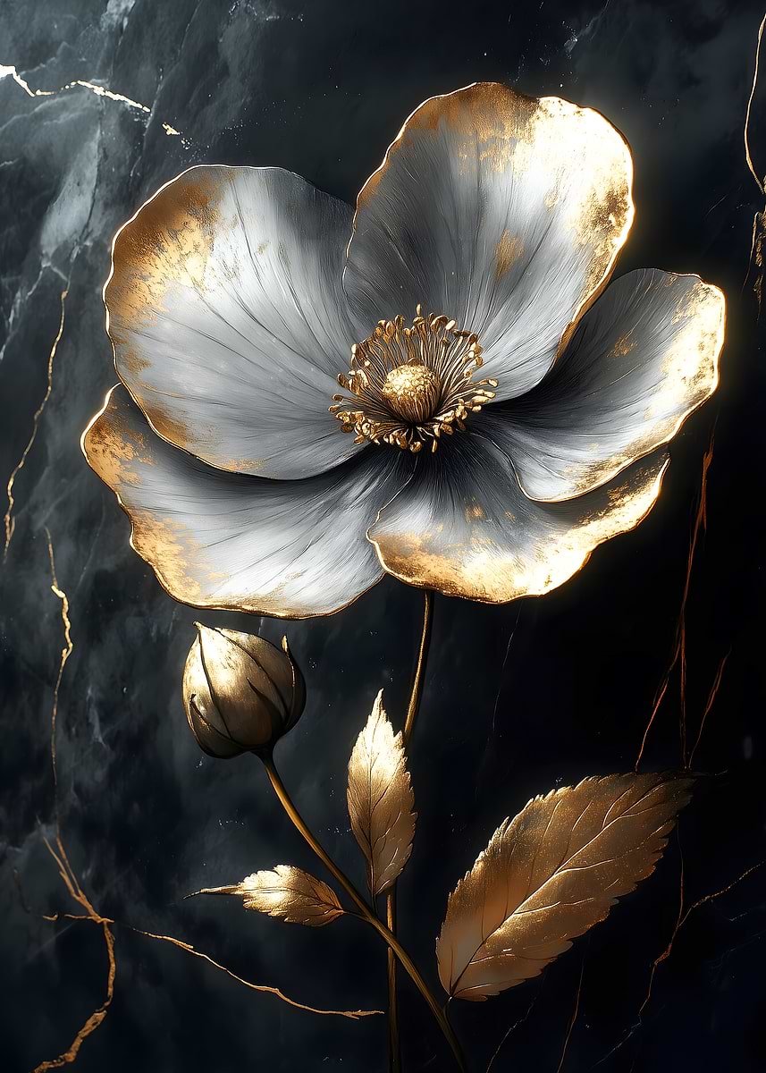 'Gold & Silver Flower' Poster, picture, metal print, paint by Spud ...