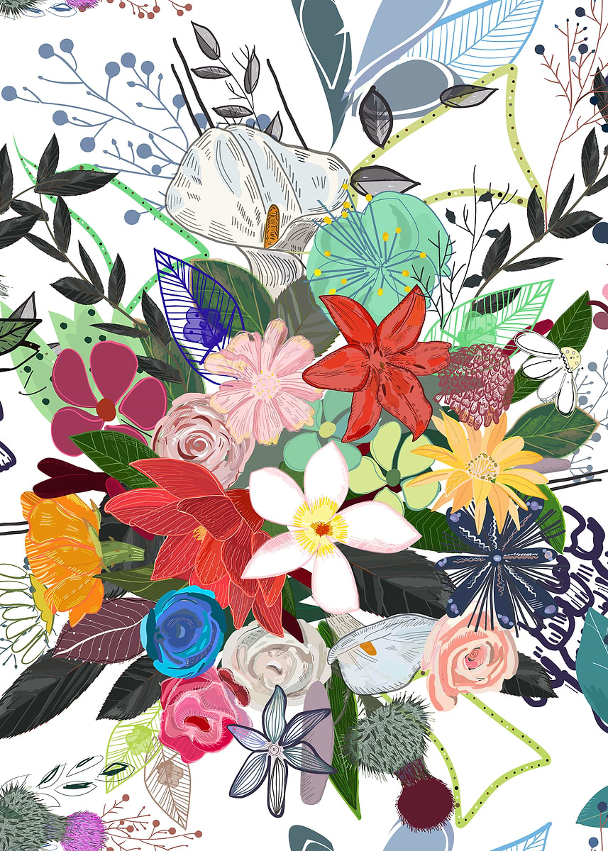 'Colorful Mix Flower' Poster, picture, metal print, paint by Gulsen ...