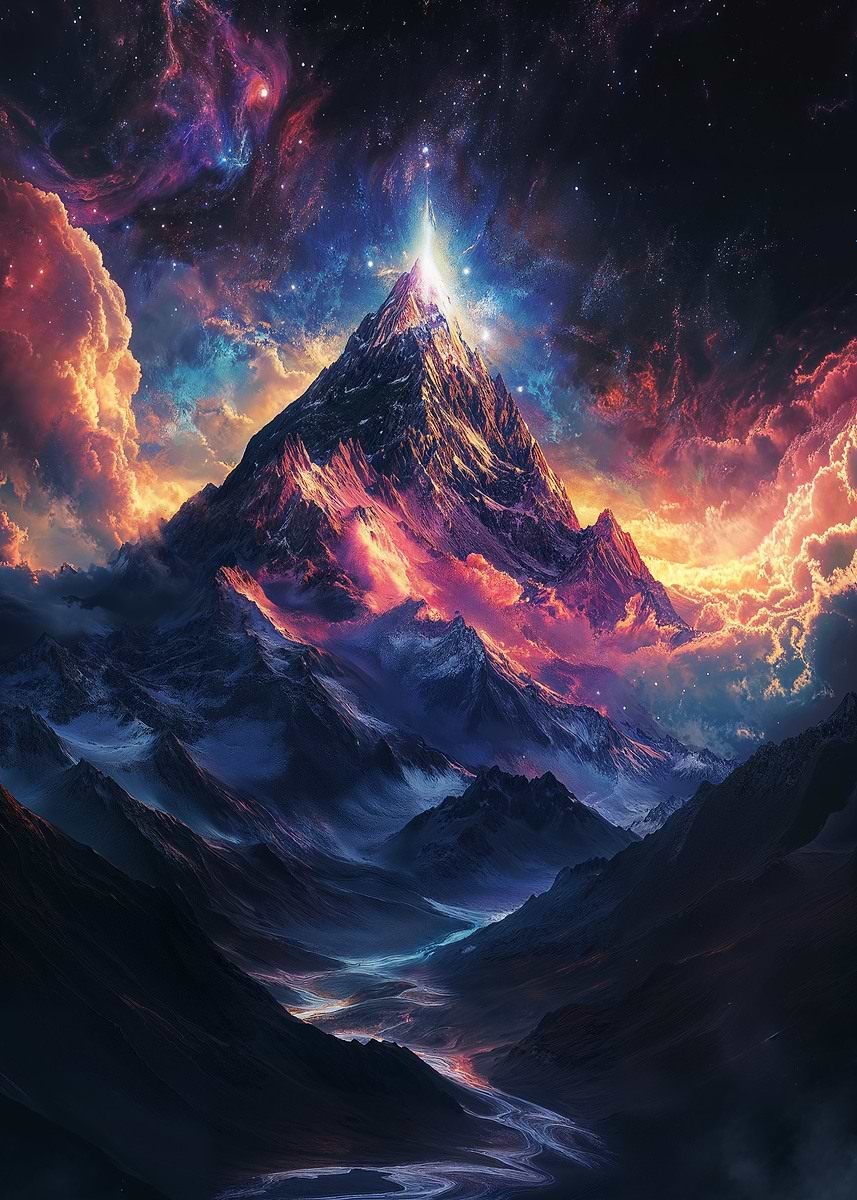 'Cosmic Mountain Peak' Poster, picture, metal print, paint by Maxline ...