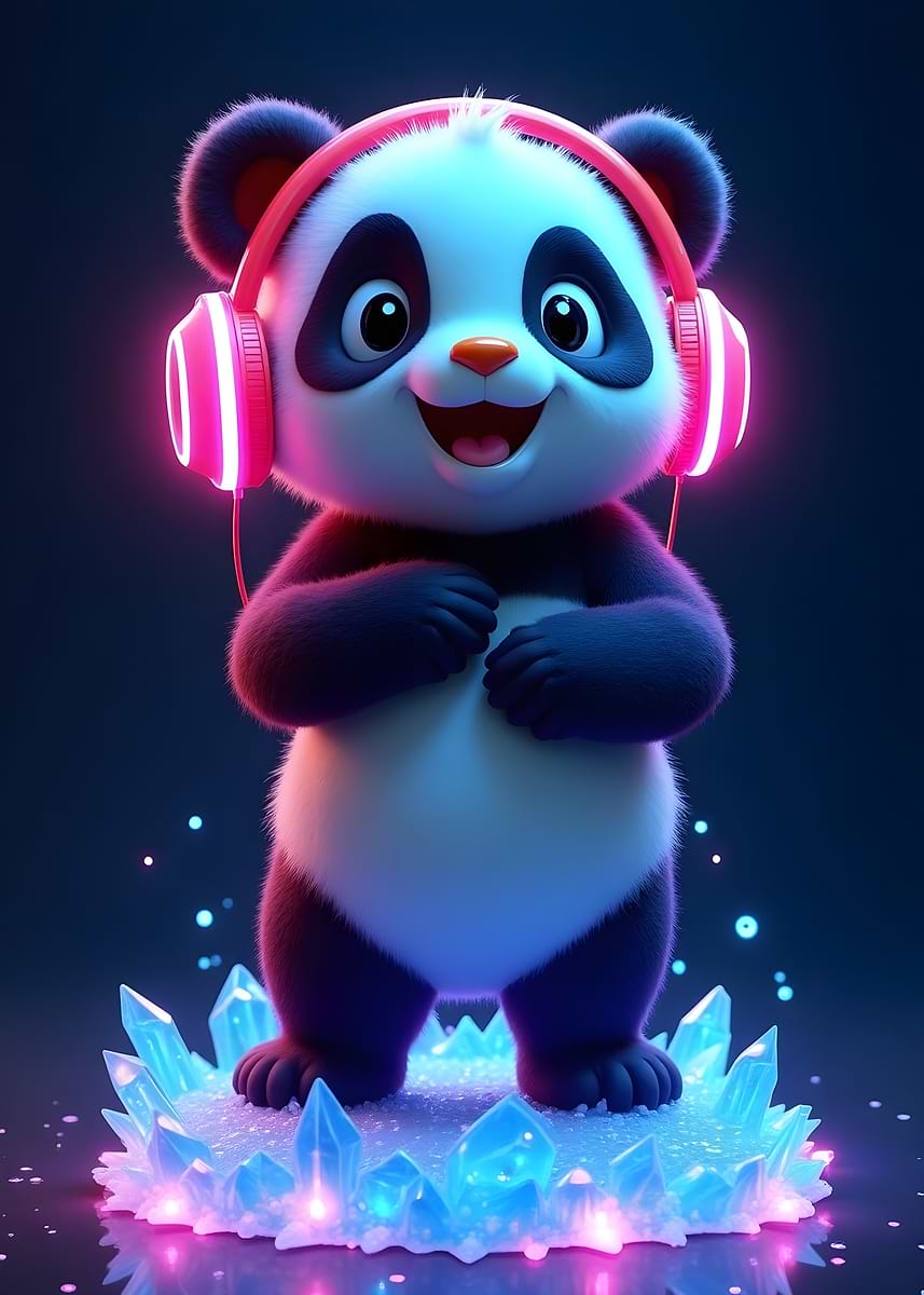 'Cute Panda with Headphones' Poster, picture, metal print, paint by ...