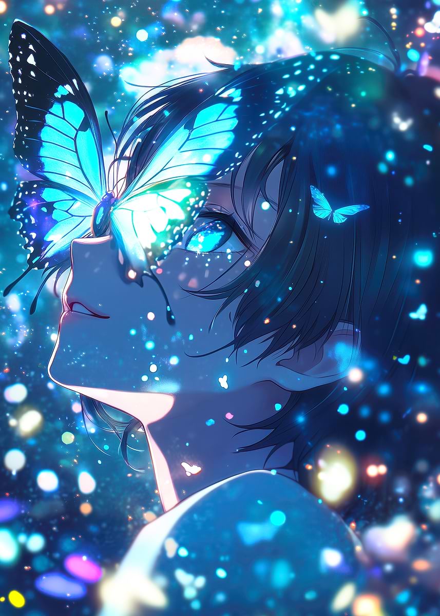 'Butterfly Anime Girl' Poster, picture, metal print, paint by Creative ...