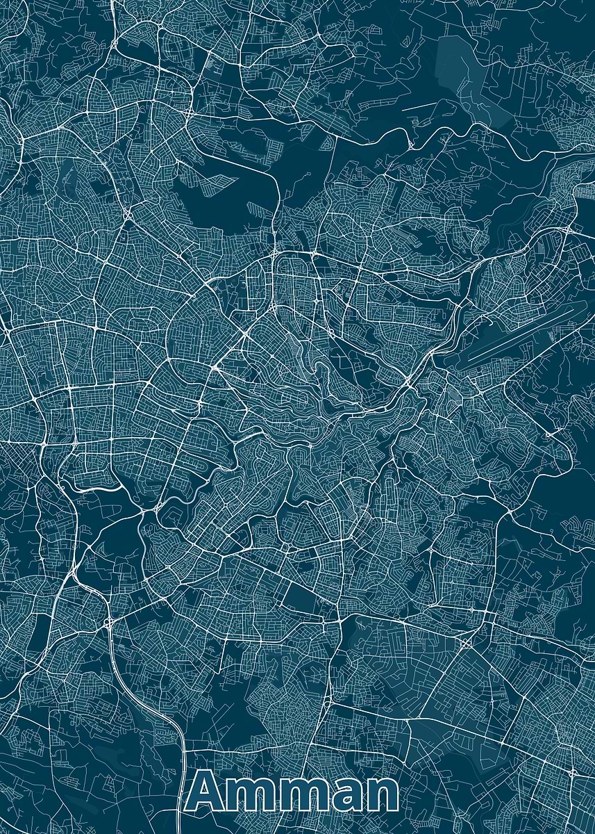 'Amman City Map' Poster, picture, metal print, paint by Sam Kal | Displate