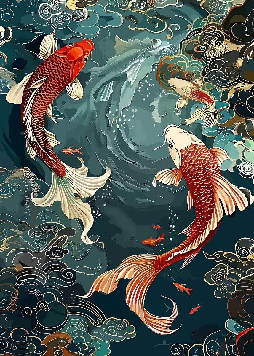 'Fantasy Koi Fish in Water' Poster, picture, metal print, paint by ...