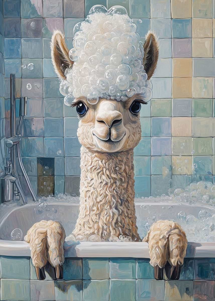 'Alpaca Bath Time' Poster, picture, metal print, paint by Mason Clark ...