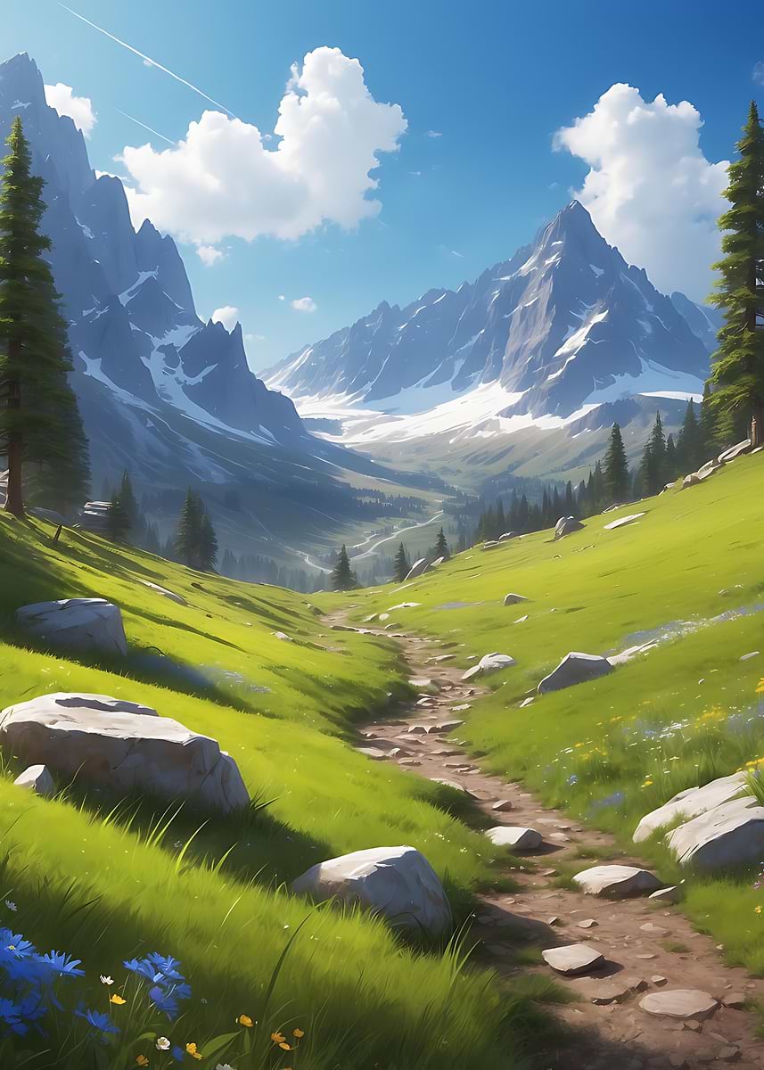 'Mountain Path Landscape' Poster, picture, metal print, paint by Dream ...
