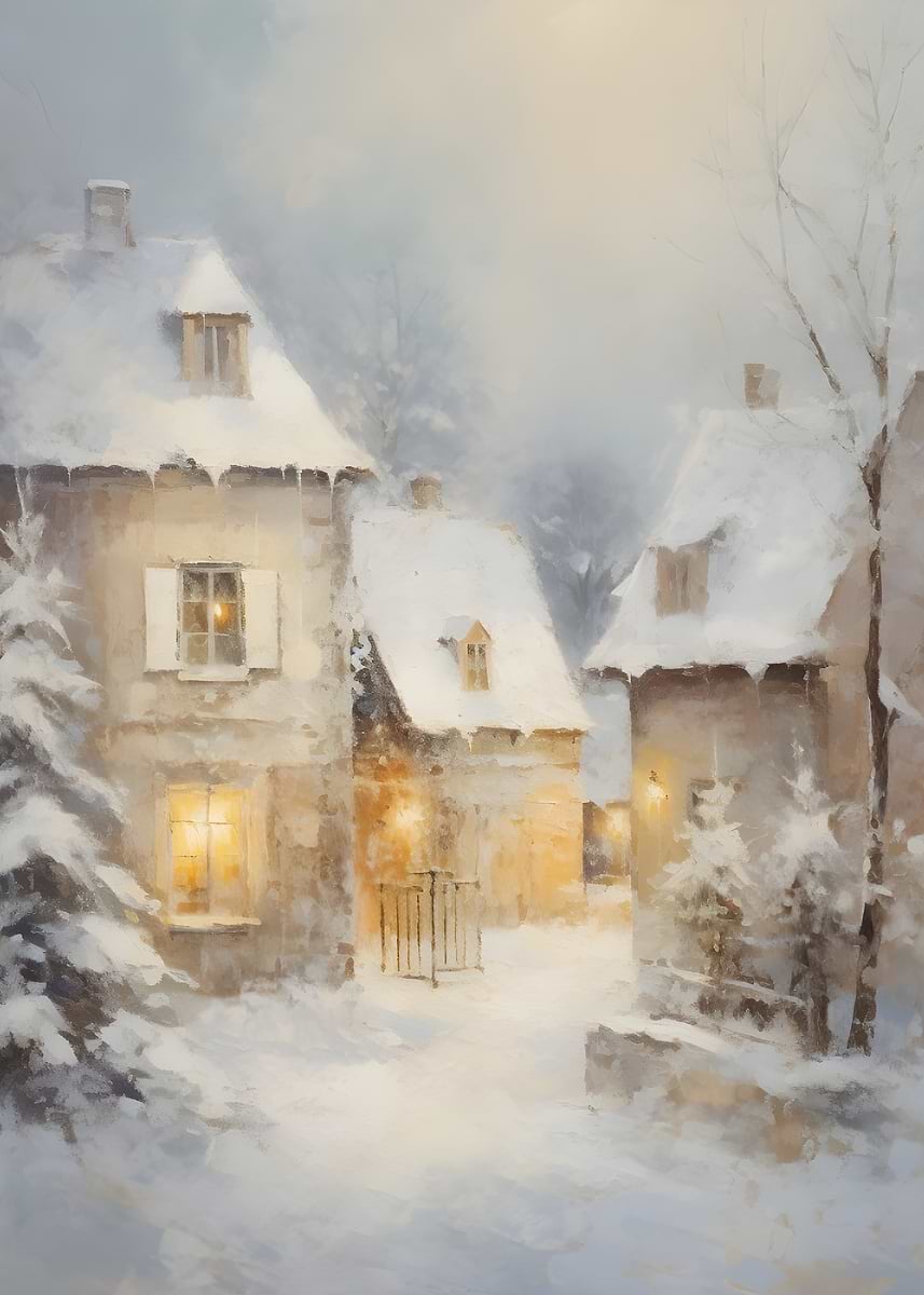 'Snowy Village Street' Poster, picture, metal print, paint by CG Vaasa ...