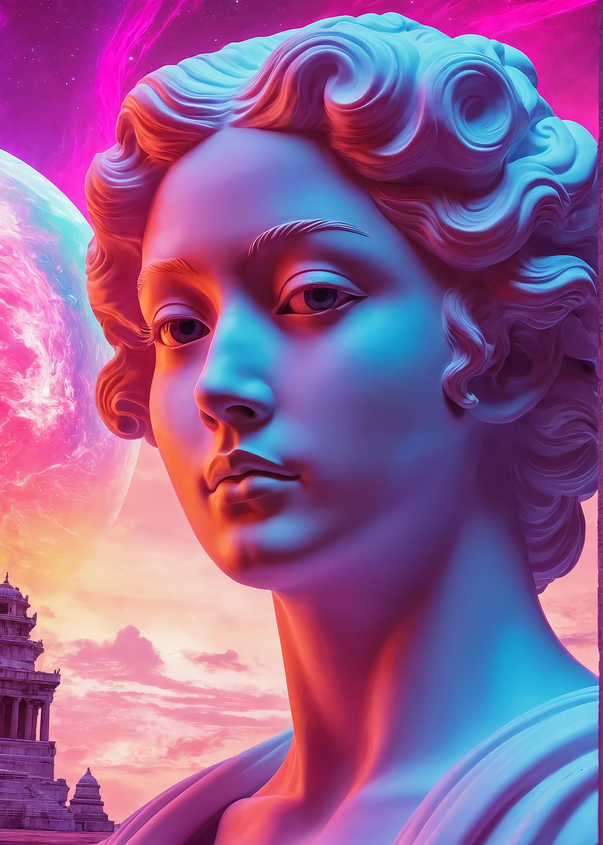 'Neoclassical Statue in Neon' Poster, picture, metal print, paint by ...