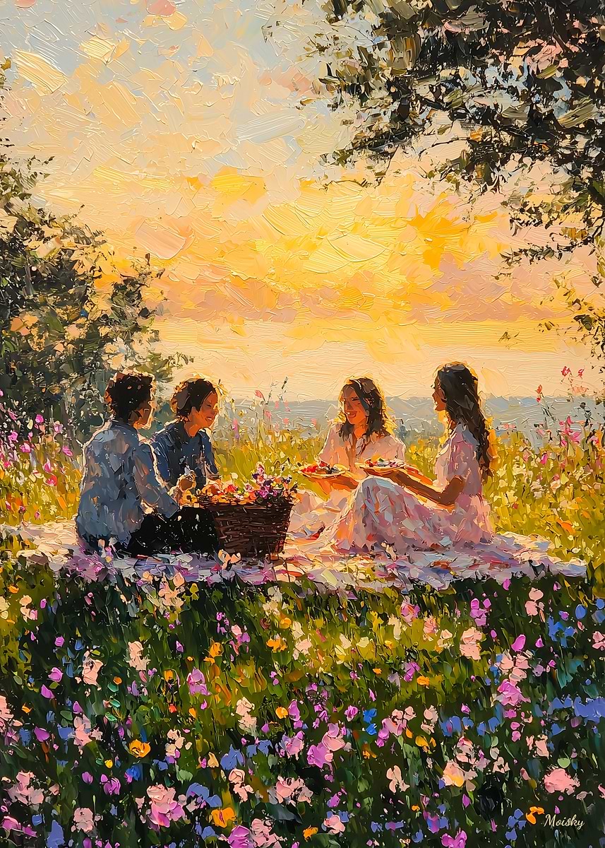 'Sunset Serenade: Friends in the Meadow' Poster, picture, metal print ...