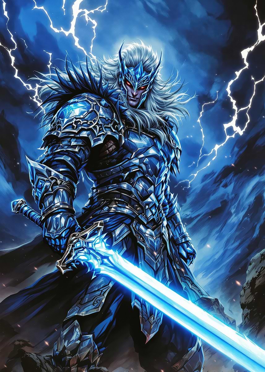 'Warrior with blue sword' Poster, picture, metal print, paint by ...