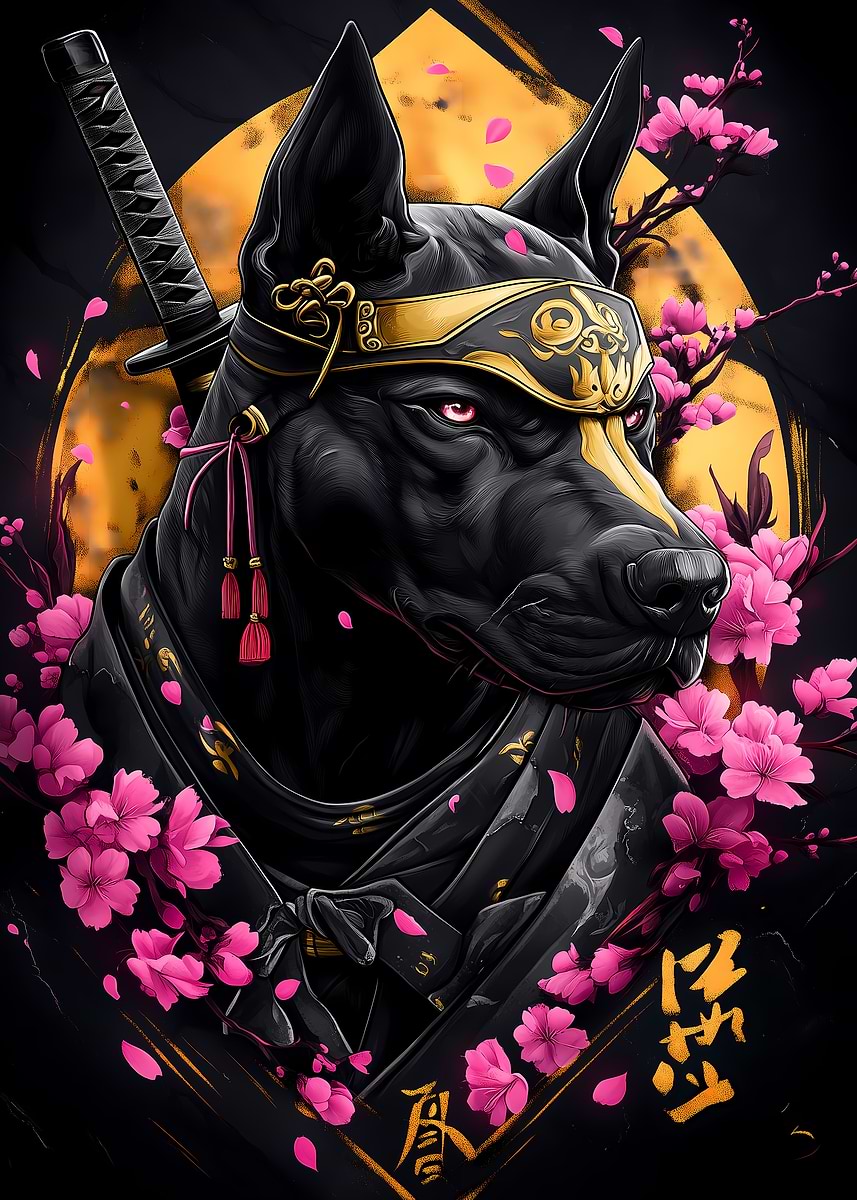 'Samurai Boxer Dog' Poster, picture, metal print, paint by Veda | Displate