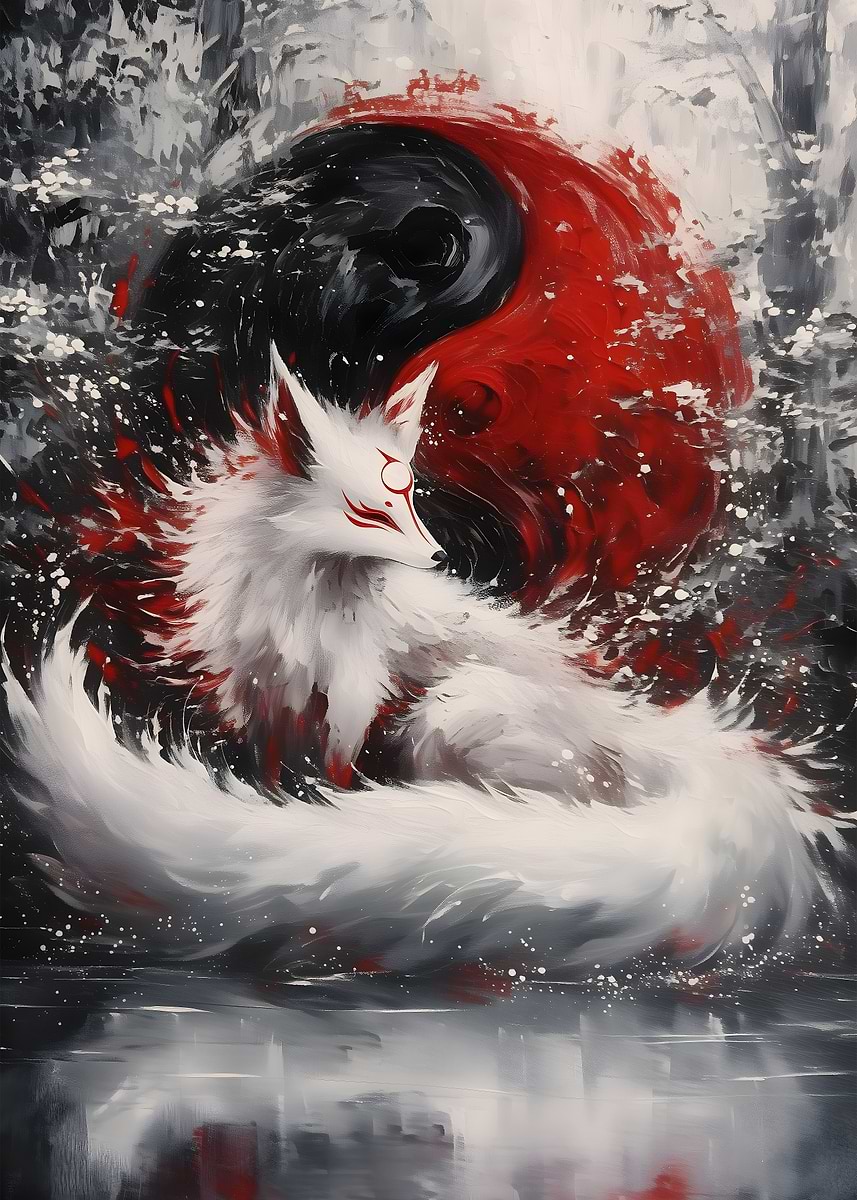 'White Fox Yin Yang' Poster, picture, metal print, paint by ...