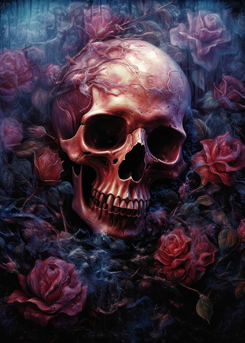 'Skull and Roses' Poster, picture, metal print, paint by ...