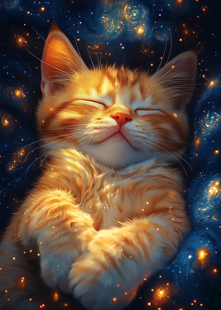 'Sleeping Kitten in Space' Poster, picture, metal print, paint by ...