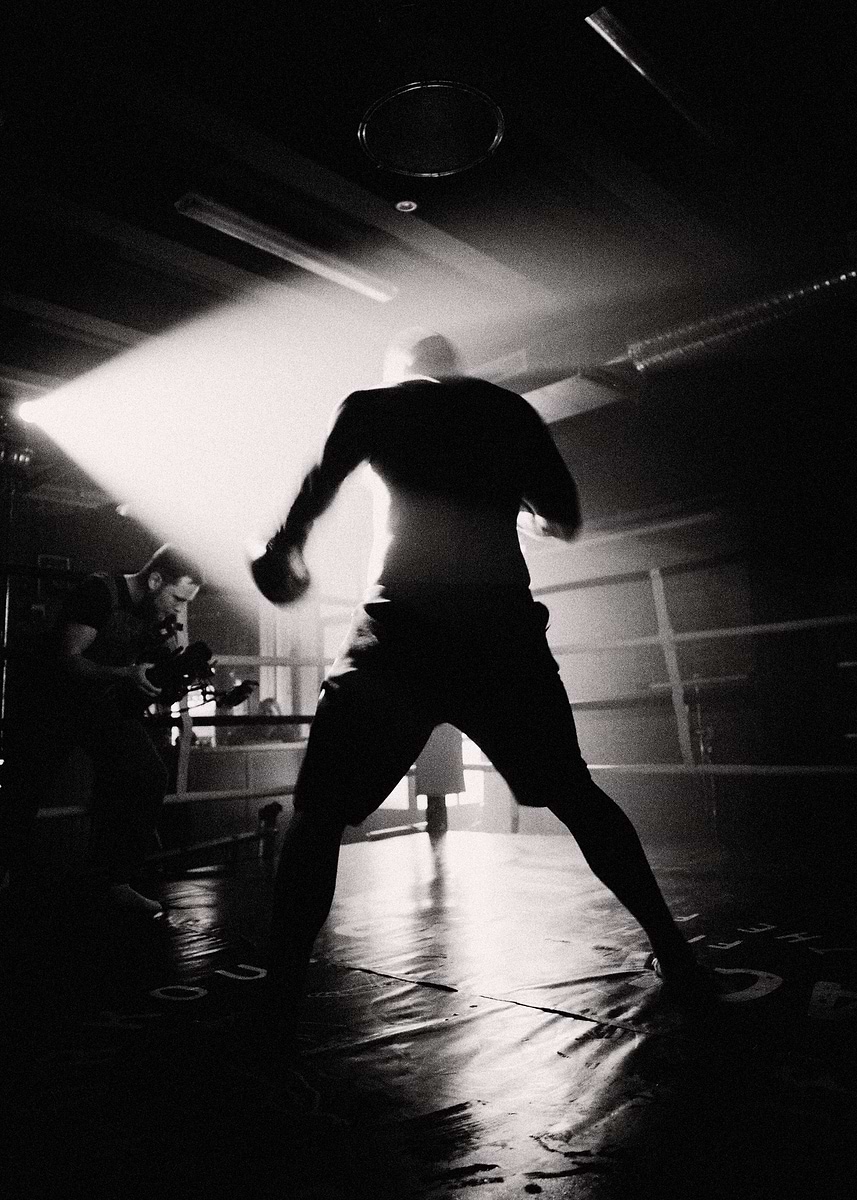 'Defensive Stance: A Boxer Under the Spotlight' Poster, picture, metal ...