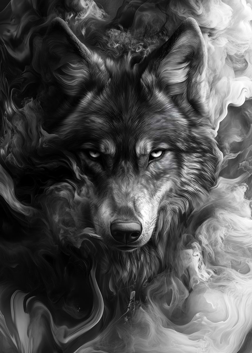 'Wolf in Smoke' Poster, picture, metal print, paint by Adel S | Displate
