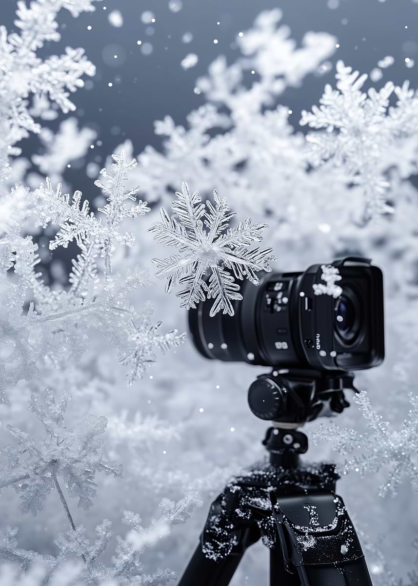 'Camera in Snowflakes' Poster, picture, metal print, paint by sam ...
