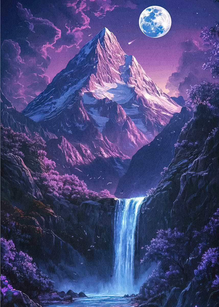 'Purple Mountain Waterfall' Poster, picture, metal print, paint by Abul ...