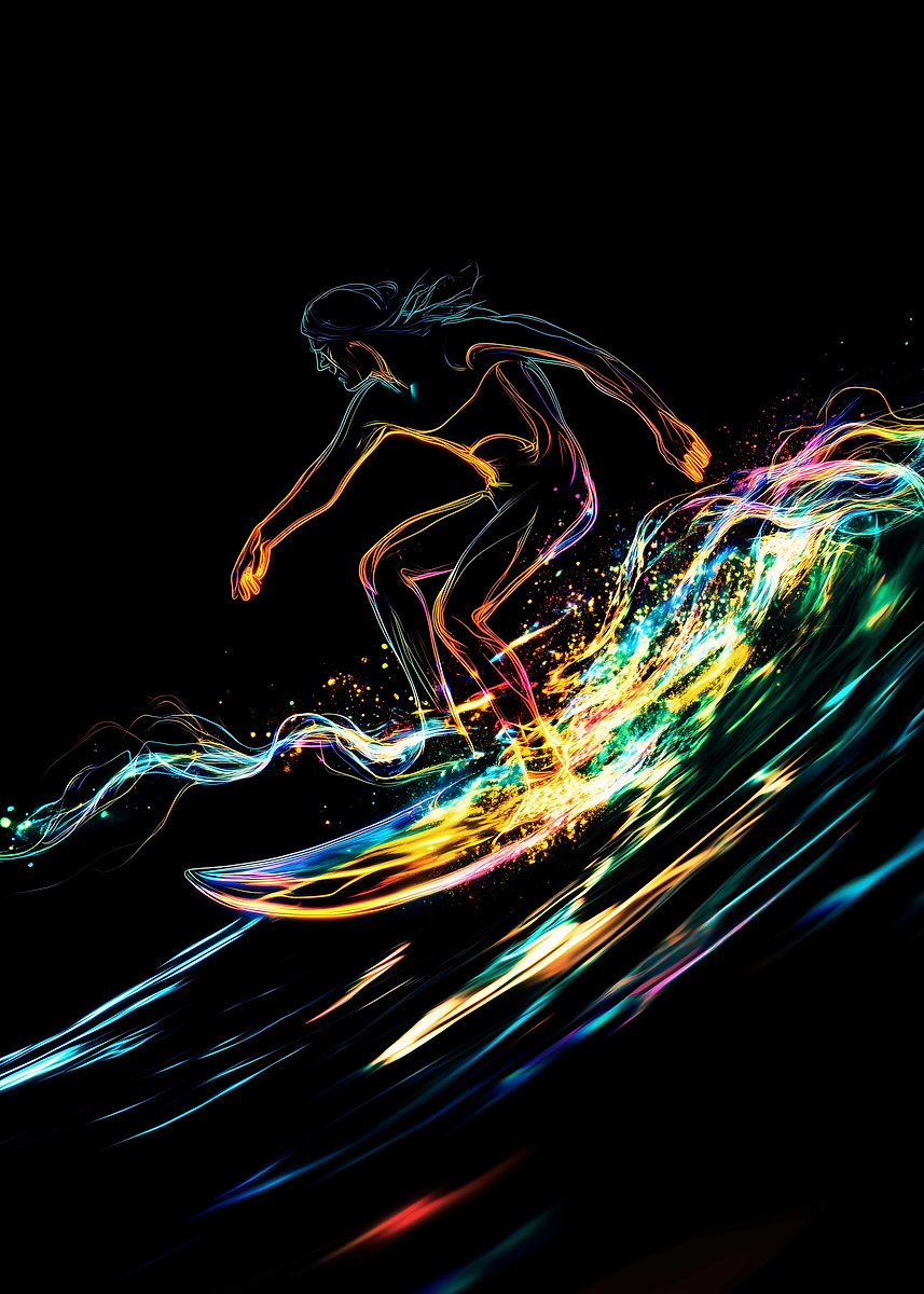 'Vibrant Neon Wave Dance' Poster, picture, metal print, paint by ...