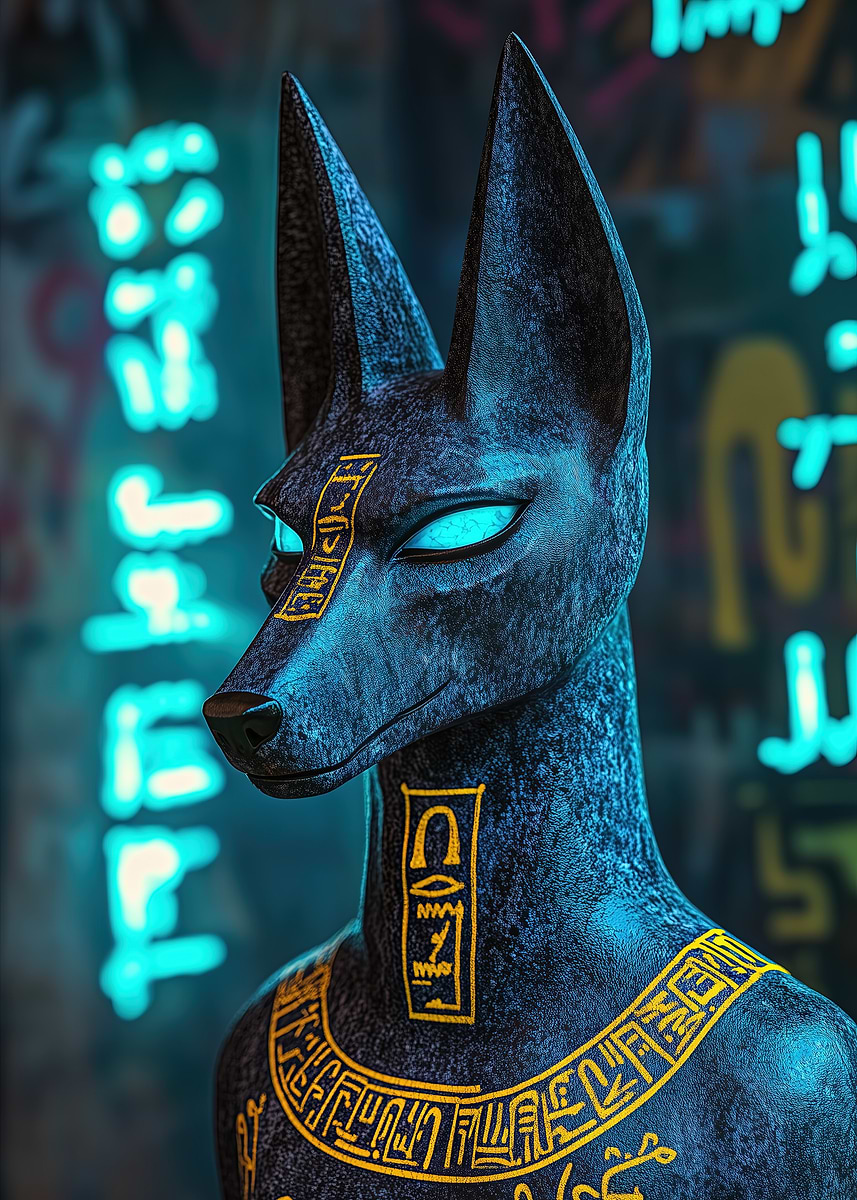 'Anubis Statue in Neon Light' Poster, picture, metal print, paint by ...