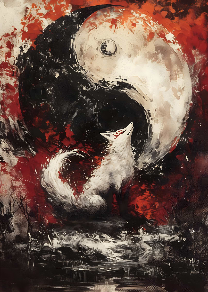 'White Fox and Yin Yang' Poster, picture, metal print, paint by ...