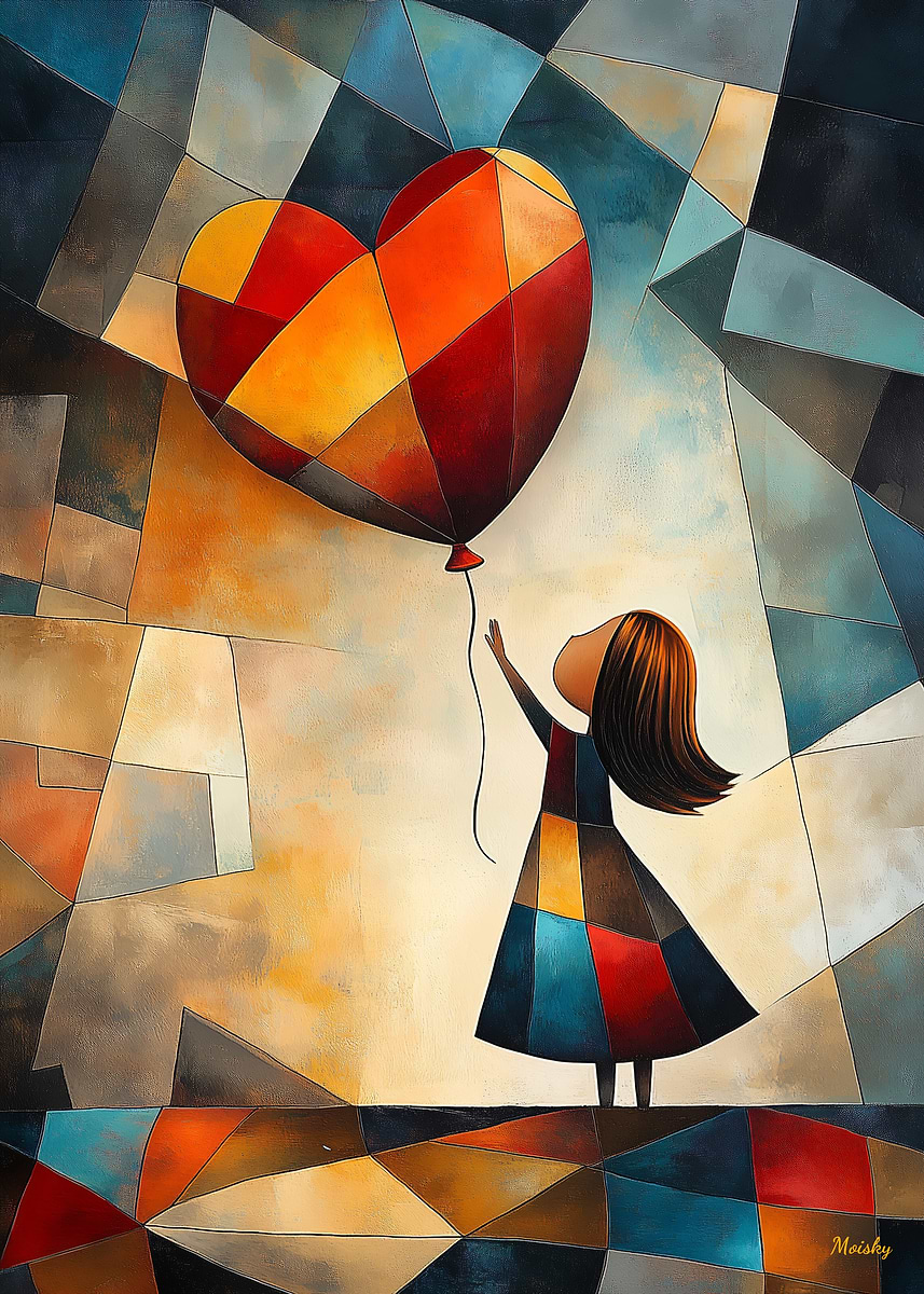 'Modern Cubist Vision of Girl with a Balloon' Poster, picture, metal ...
