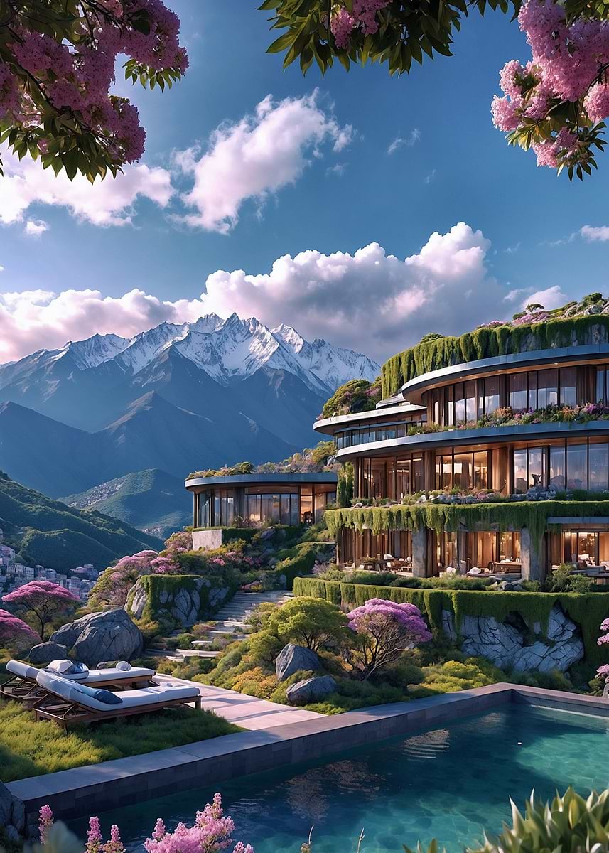'Mountaintop Villa' Poster, picture, metal print, paint by AiGens ...