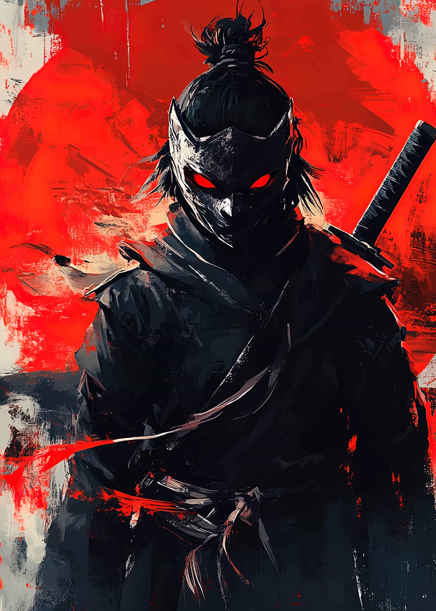 'Samurai with Red Eyes' Poster, picture, metal print, paint by ...
