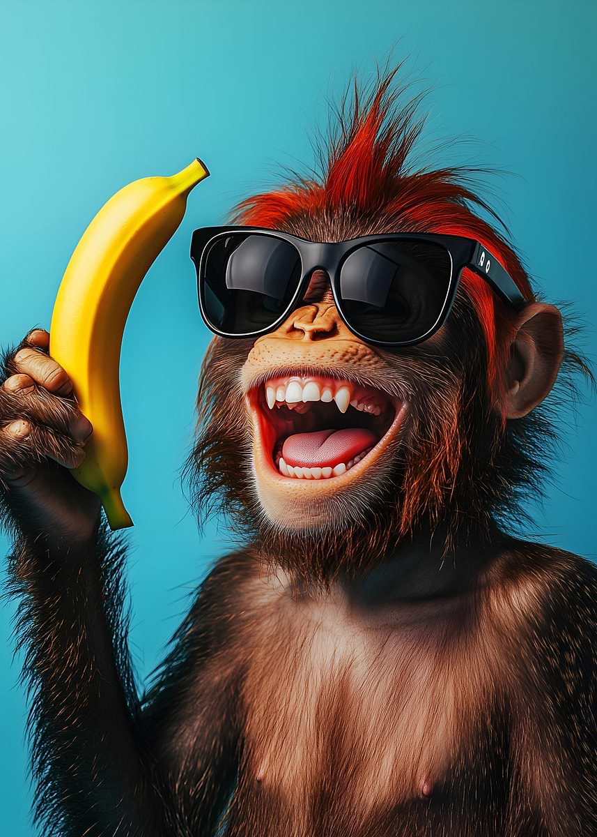 'Banana Call – Fun Monkey Artwork' Poster, picture, metal print, paint ...