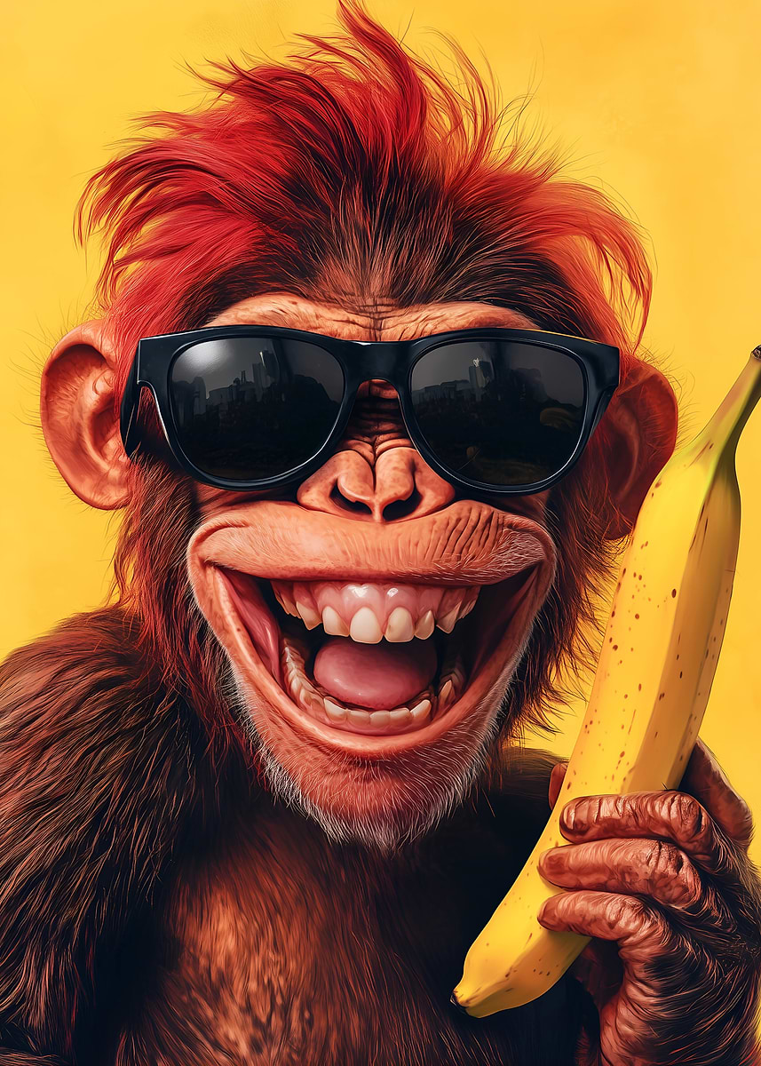 'Banana Call – Funny Monkey Art' Poster, picture, metal print, paint by ...