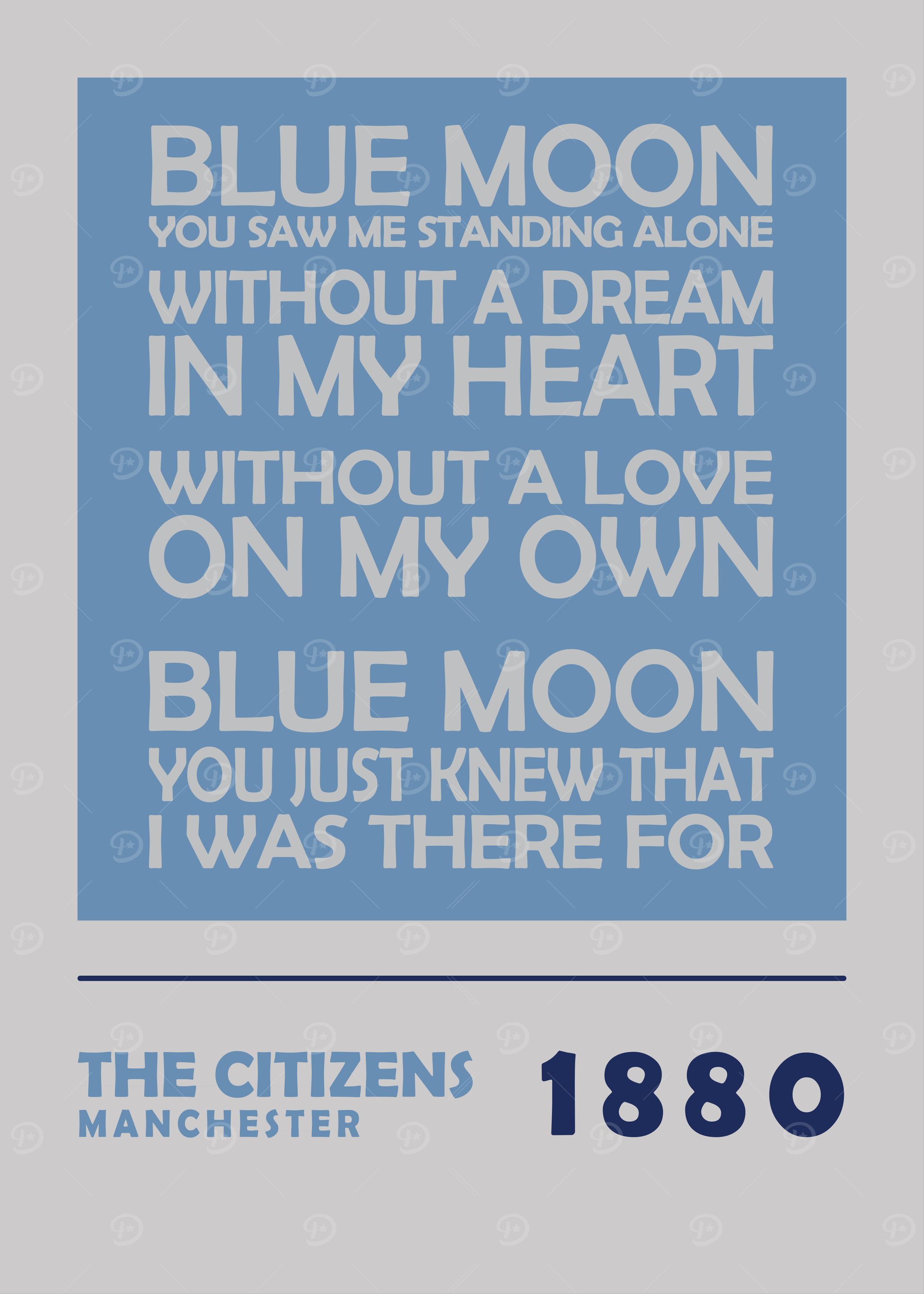 'Blue Moon Lyrics Print' Poster, picture, metal print, paint by ...