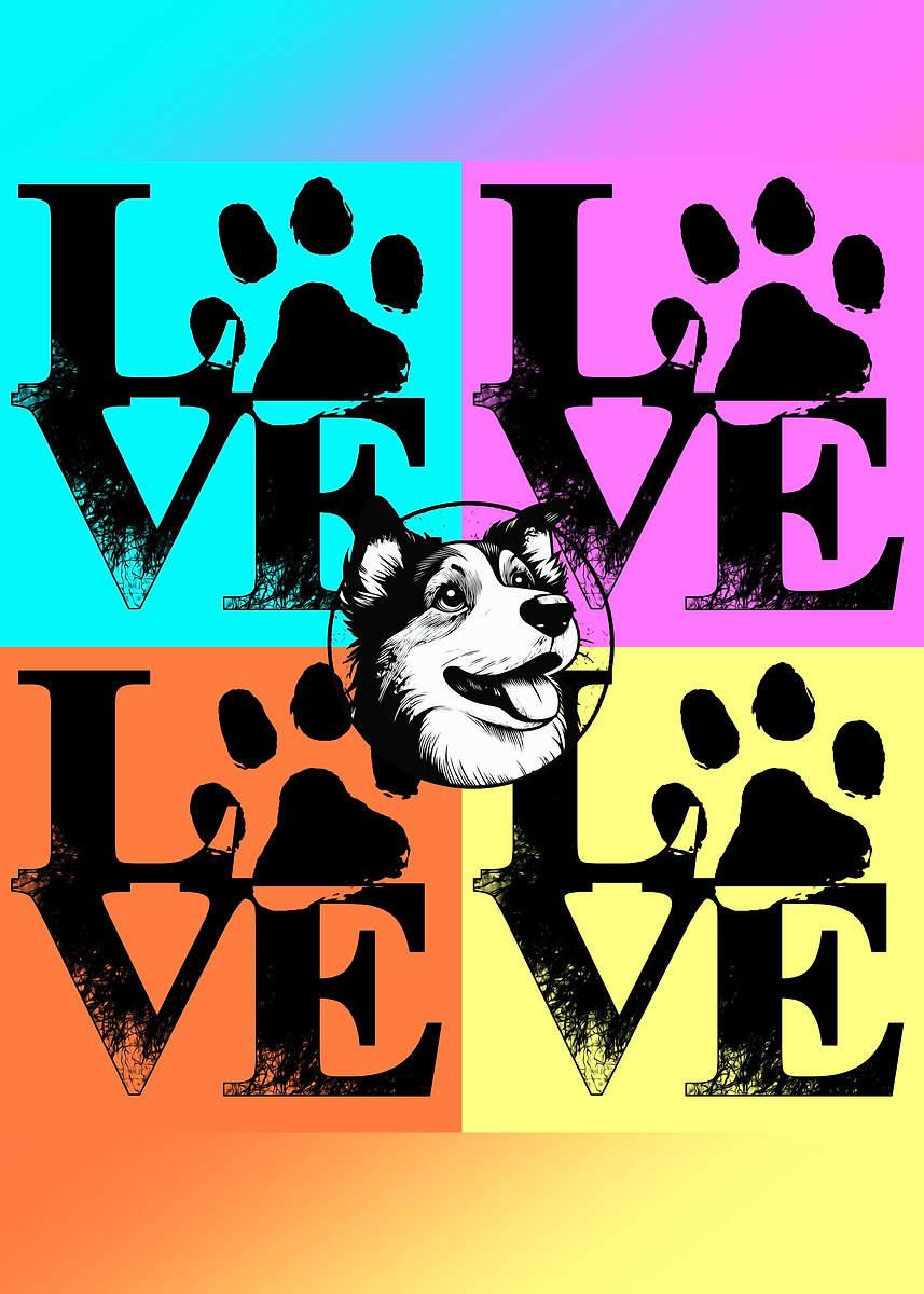 'Dog Love Graphic' Poster, picture, metal print, paint by Luciano Fiore ...