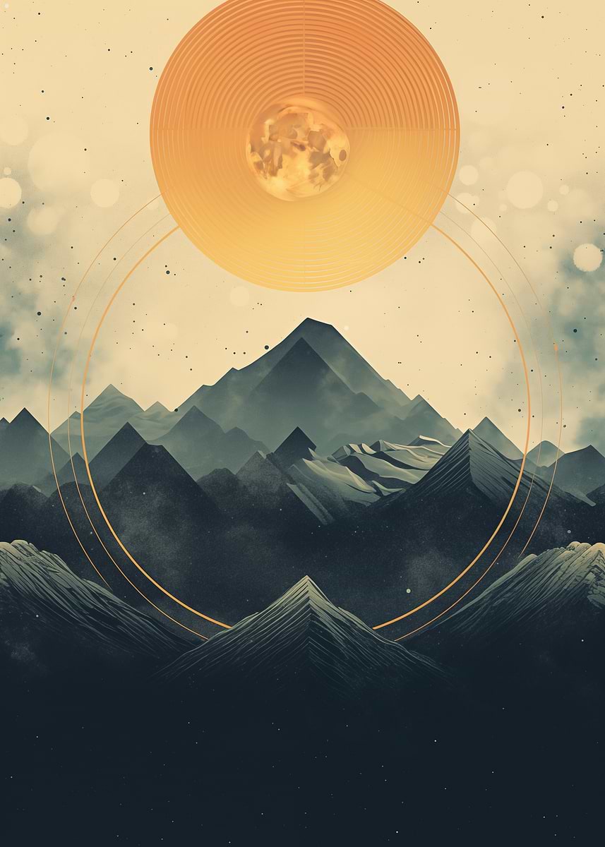'Golden Moon Over Mountains' Poster, picture, metal print, paint by ...