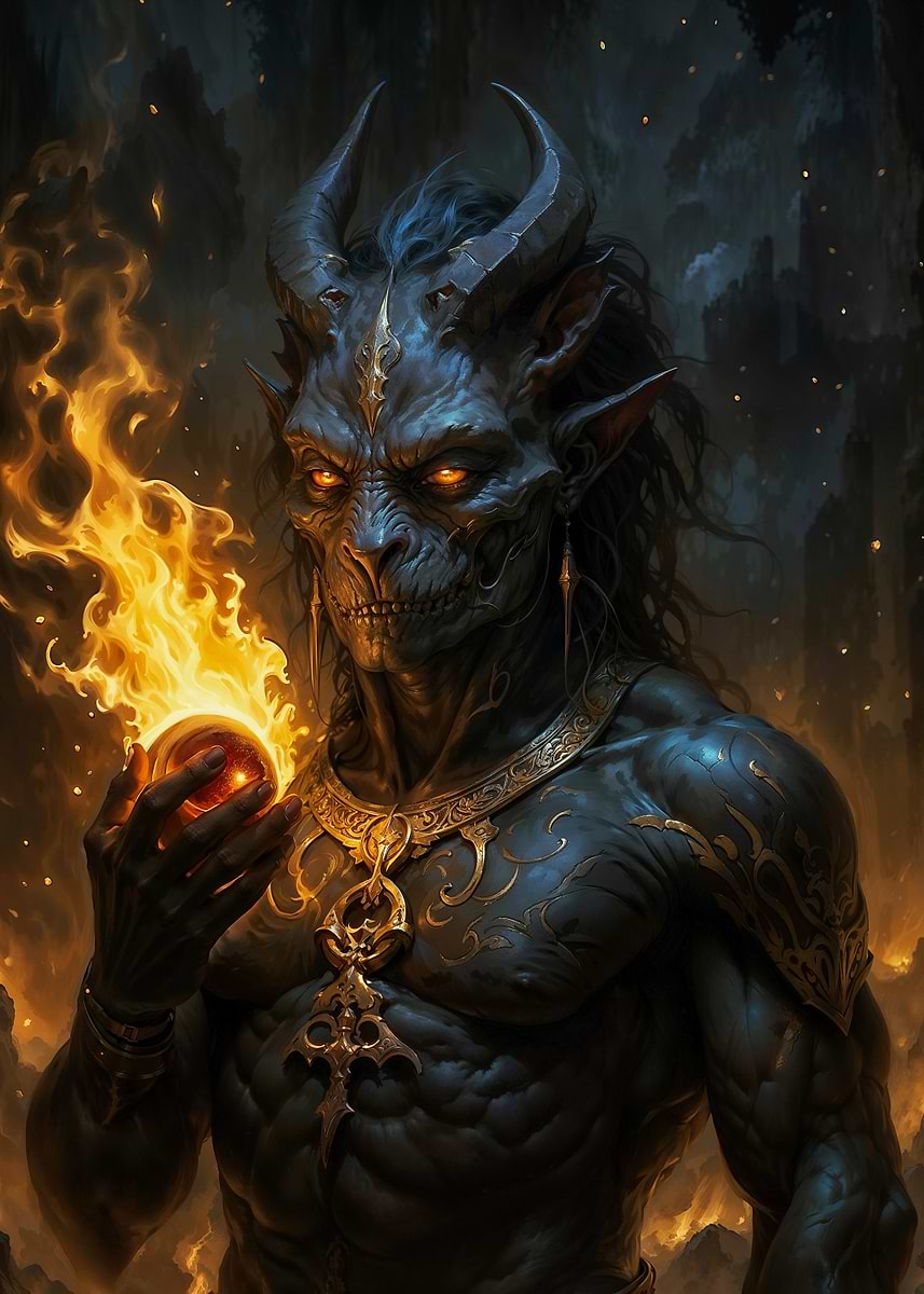 'Jinn, Demon Ifrit with Fire Orb' Poster, picture, metal print, paint ...