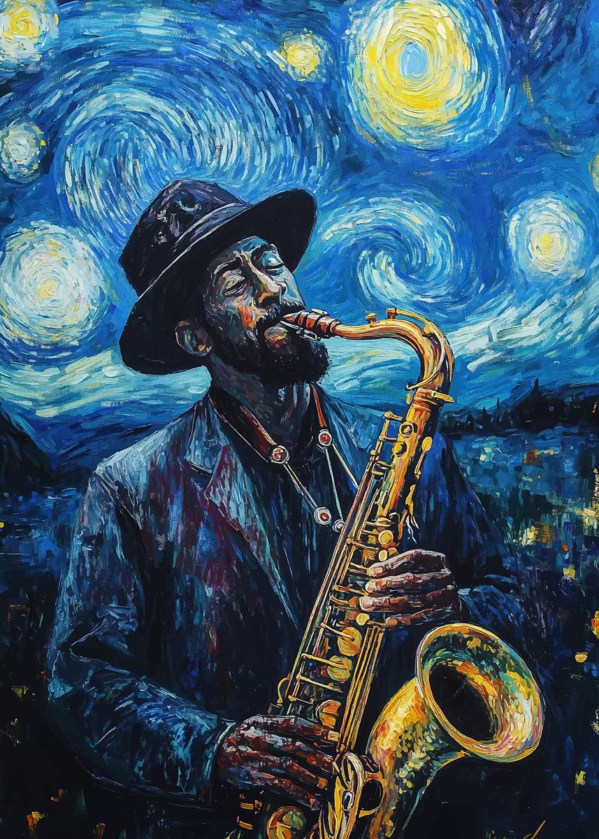 'Saxophone Starry Night' Poster, picture, metal print, paint by Stained ...
